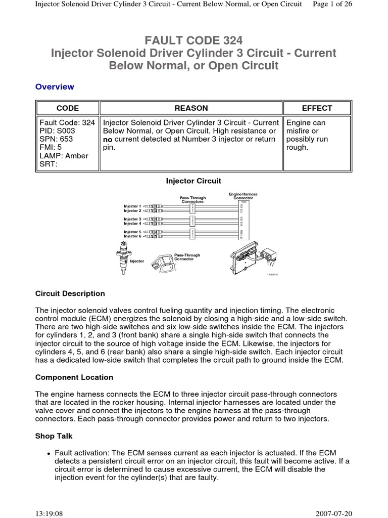 Fault Code 324 Injector Solenoid Driver Cylinder 3 Circuit - Current ...