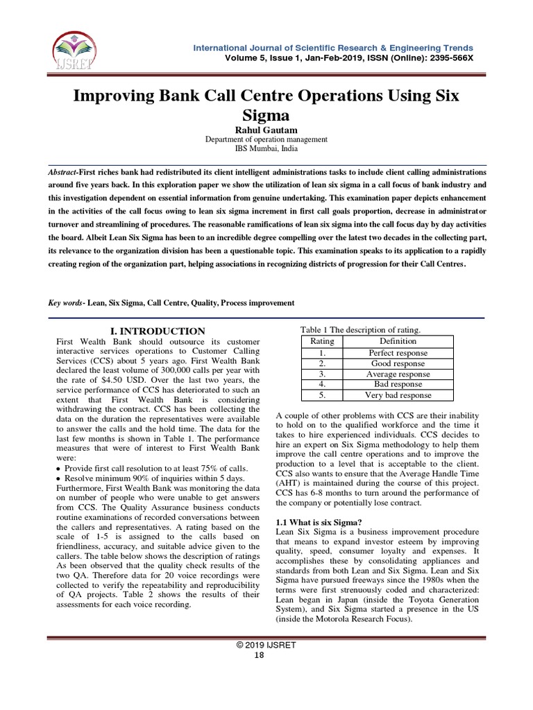 Improving Bank Call Centre Operations Using Six Sigma: Rahul Gautam ...