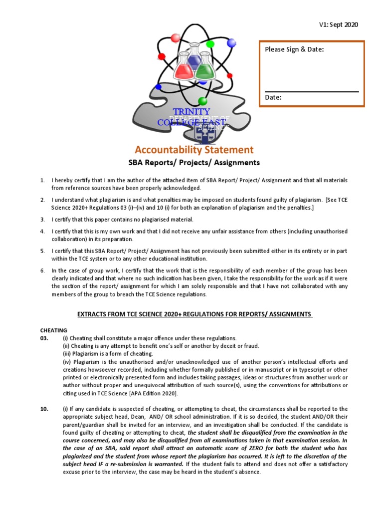 TCE SCience 2020+ Accountability - Statement v1 | PDF | Plagiarism ...