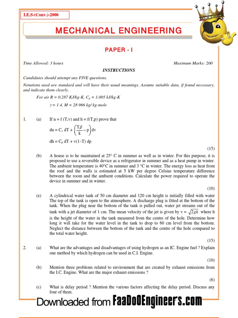 IES-CONV-Mechanical Engineering-2006 | PDF | Science & Mathematics