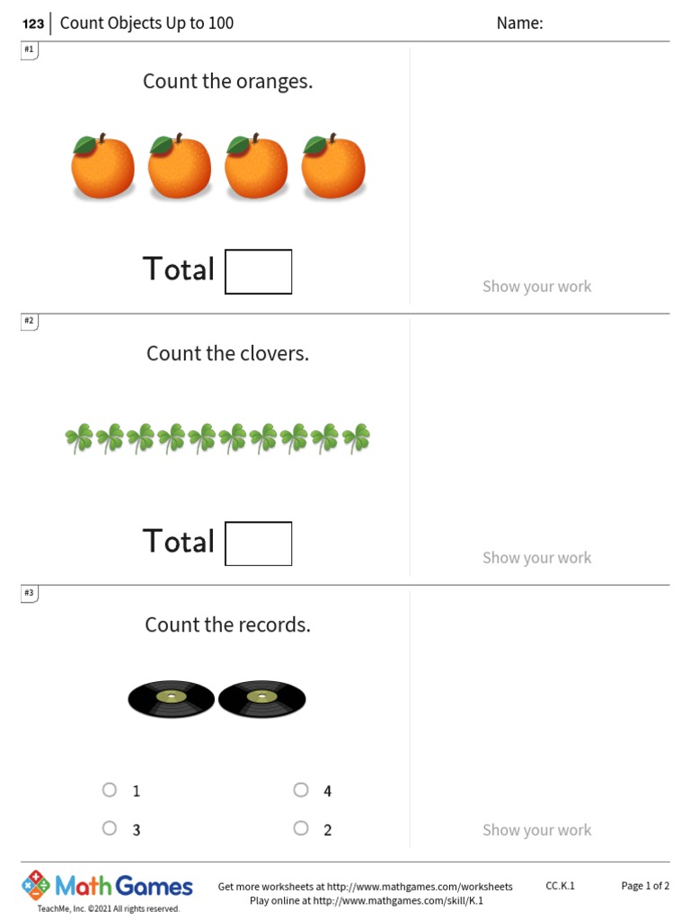 K 1 Count Objects Up To 100 | PDF