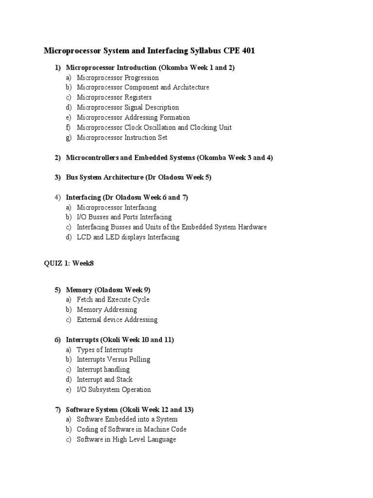 Microprocessor System and Interfacing Syllabus CPE 401 | PDF