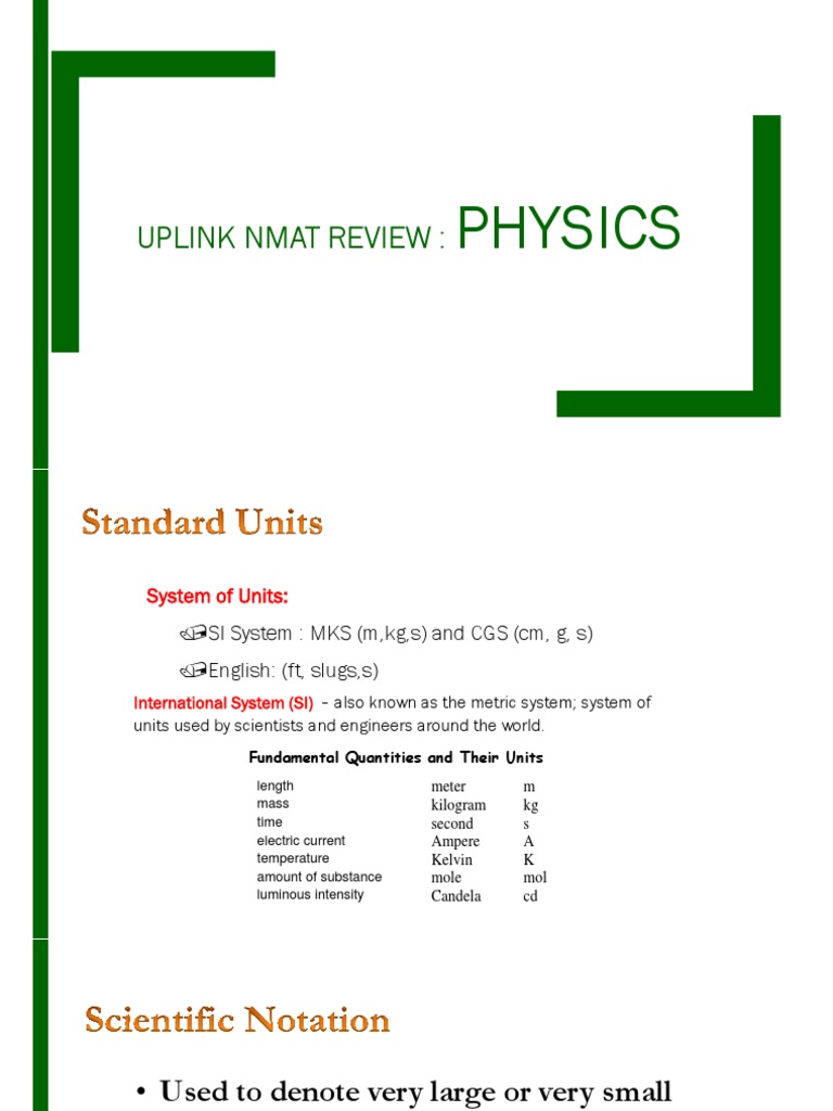 UPLINK NMAT REVIEW: PHYSICS FUNDAMENTALS | PDF | Force | Heat