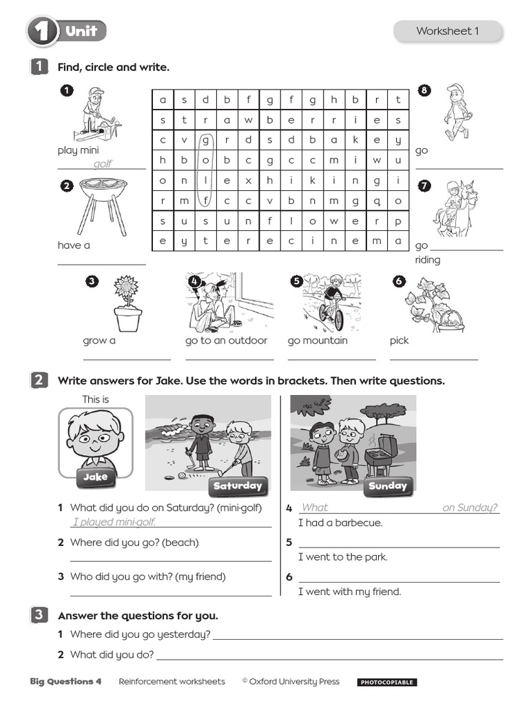 Worksheet 1: Jake Saturday Sunday | PDF