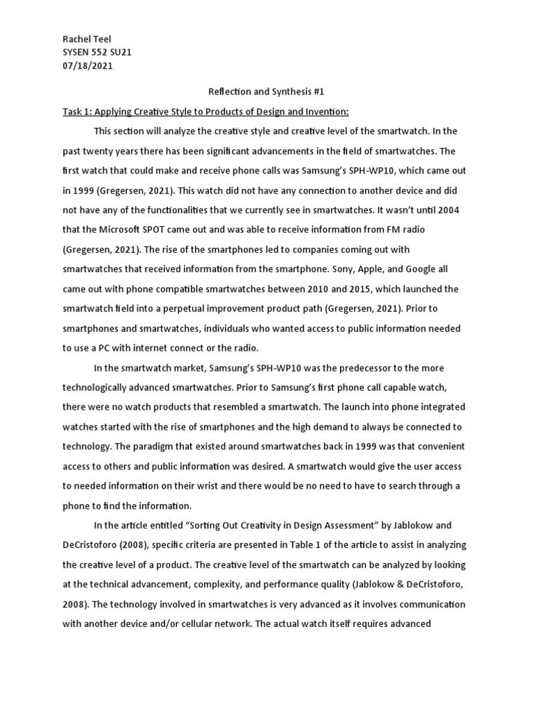 Reflection and Synthesis #1 | PDF | Smartwatch | Smartphone