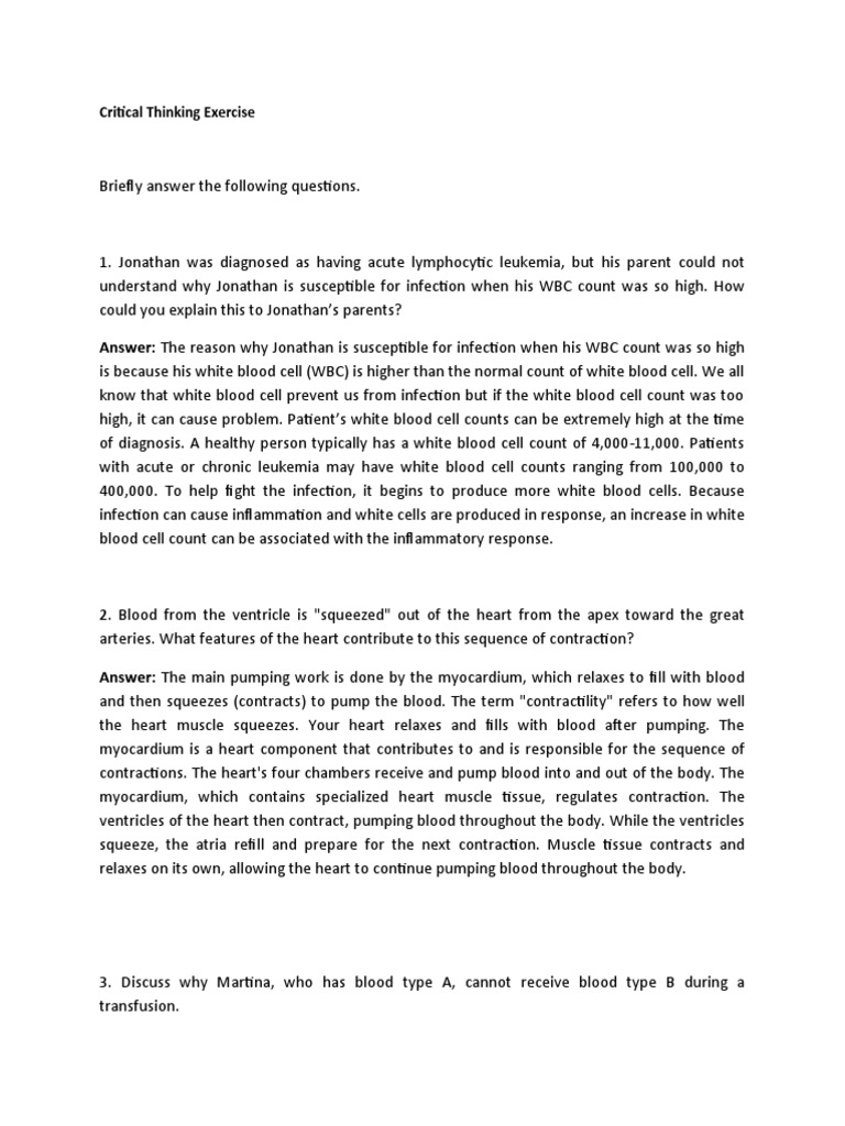 Critical Thinking Exercise | PDF | Atrium (Heart) | Heart