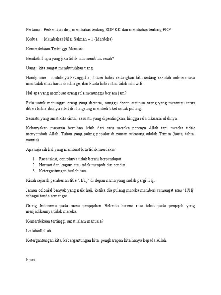 Nilai Salman - Merdeka | PDF | Karier & Perkembangan | Agama & Spiritualitas