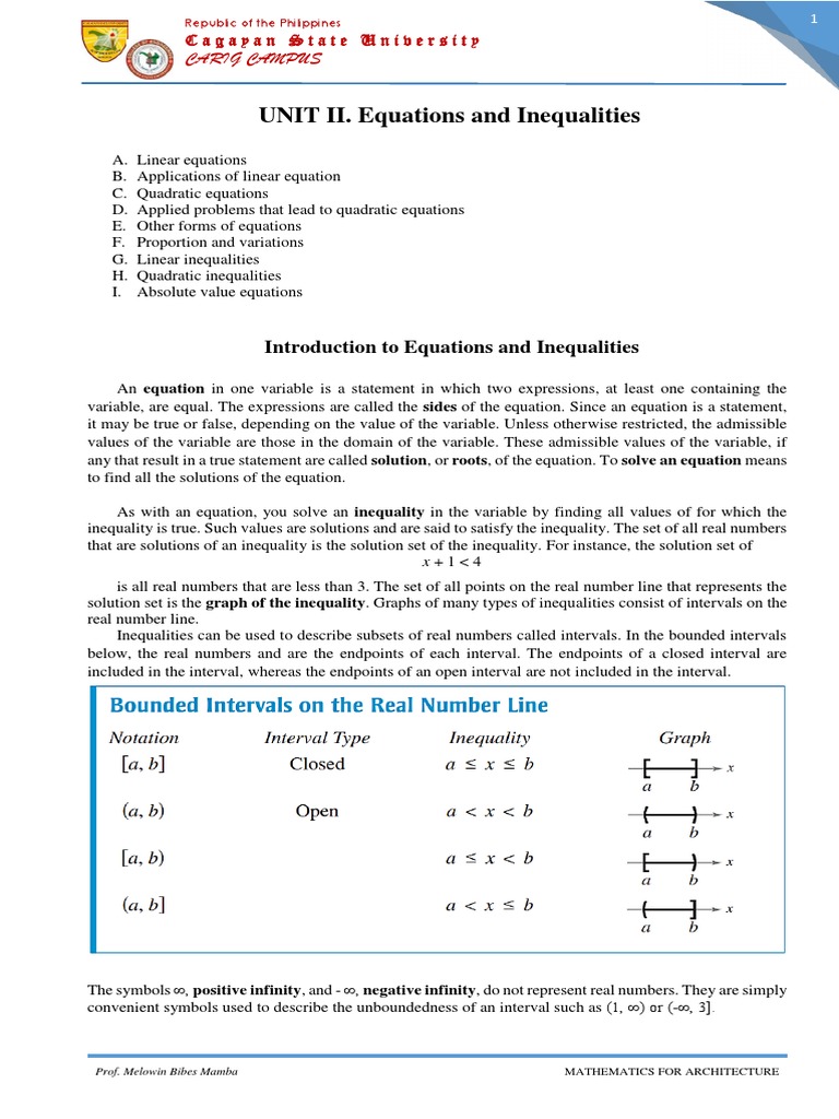 Mathematics For Architecture - Unit 2 | PDF | Equations | Quadratic ...