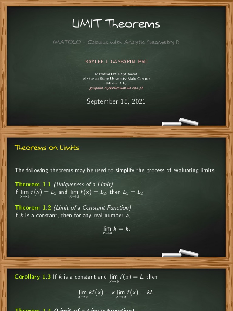 LIMIT Theorems: (MAT060 - Calculus With Analytic Geometry I) | PDF | Square Root | Mathematical ...