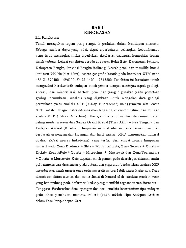 Laporan Eksplorasi Timah Primer | PDF
