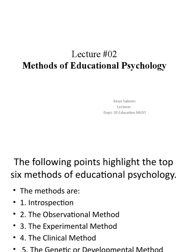 Methods of Educational Psychology | PDF | Experiment | Psychology