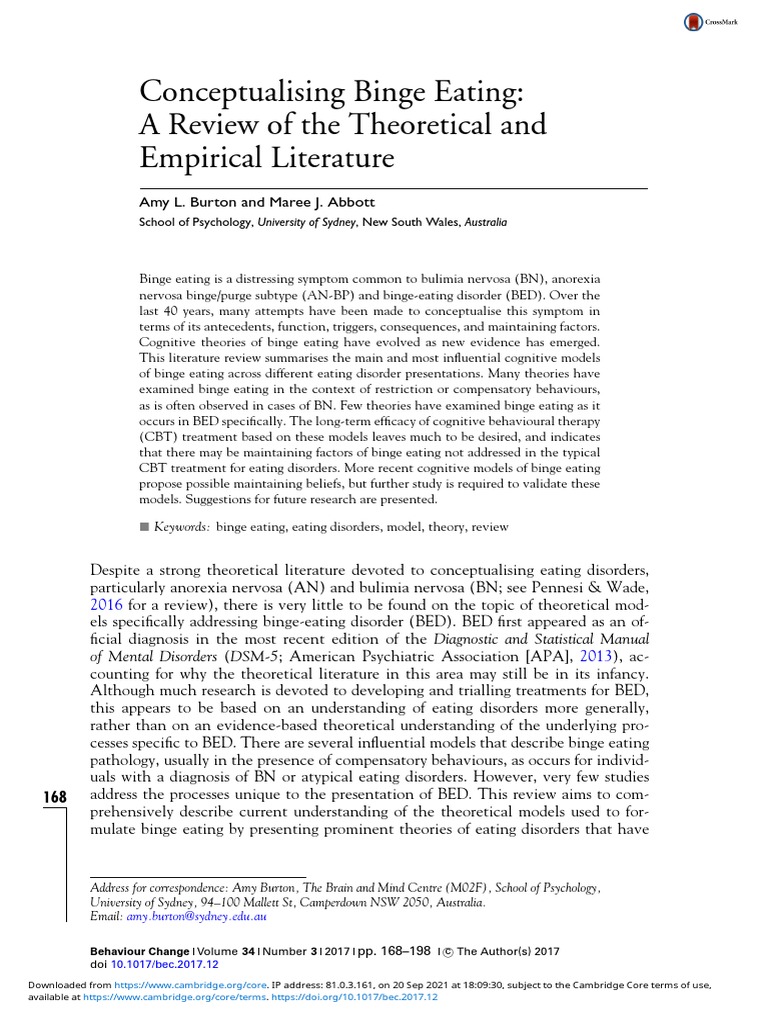 Conceptualising Binge Eating: A Review of Theoretical Models | PDF ...