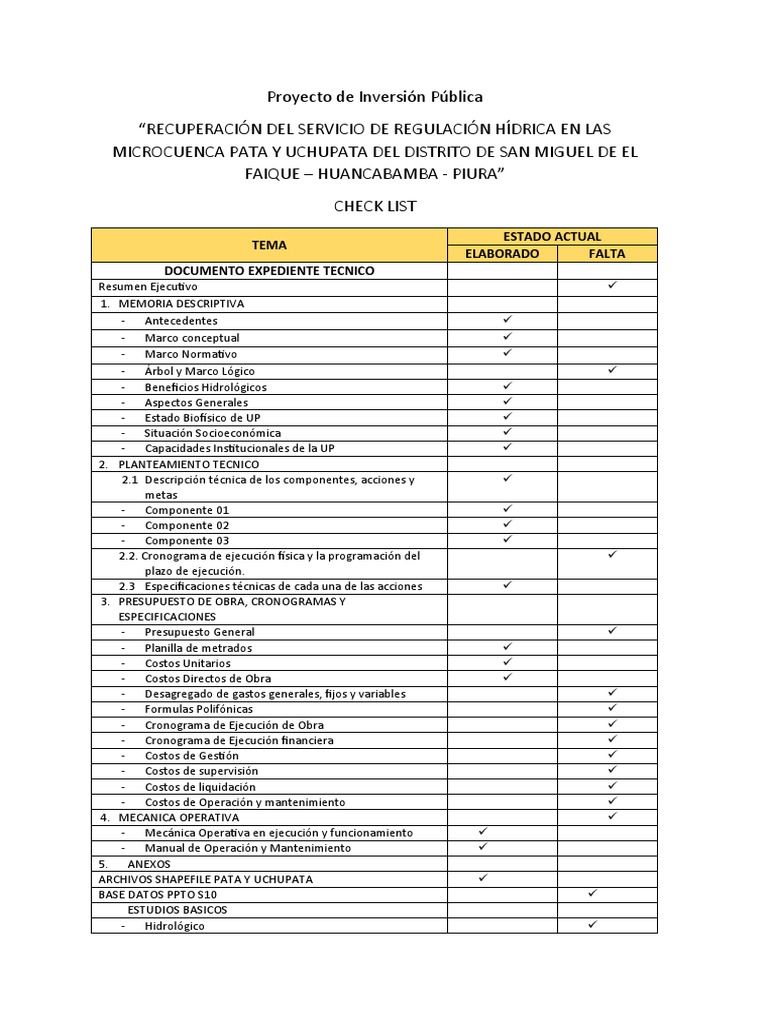 Check List Expediente Tecnico | Descargar gratis PDF | Presupuesto | Naturaleza