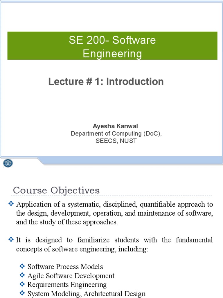 SE 200-Software Engineering: Lecture # 1: Introduction | Download Free ...