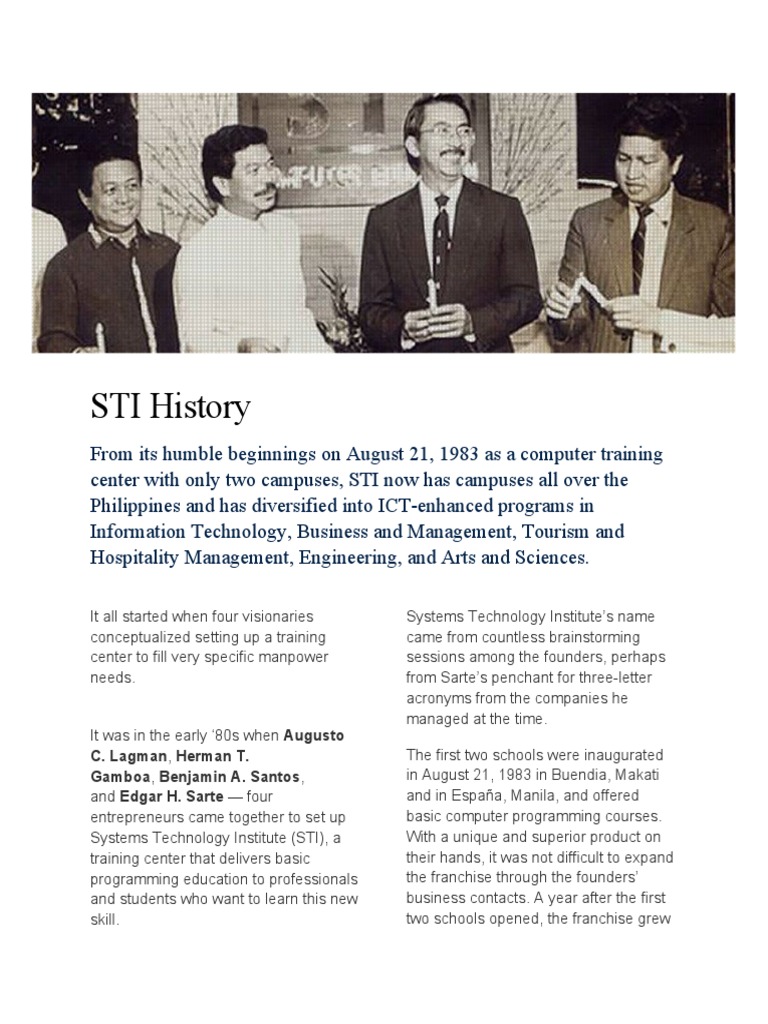 STI History: C. Lagman, Herman T. Gamboa, Benjamin A. Santos | PDF ...