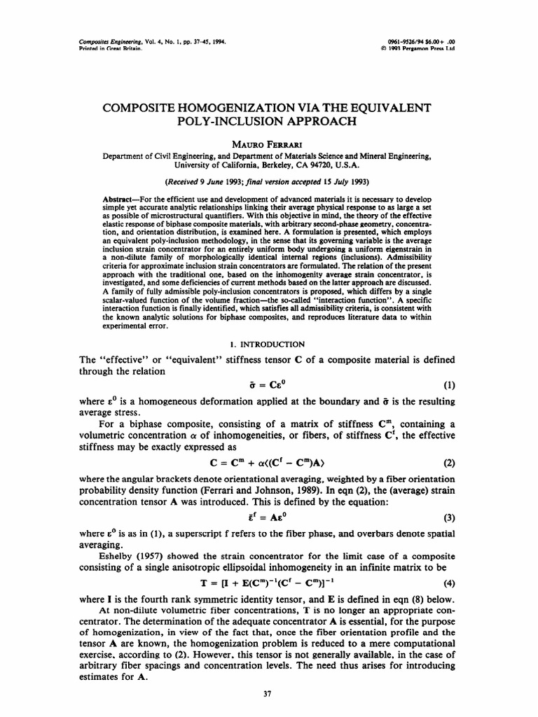 Composite Homogenization Via The Equivalent Poly-Inclusion Approach - FERRARI | PDF | Young's ...