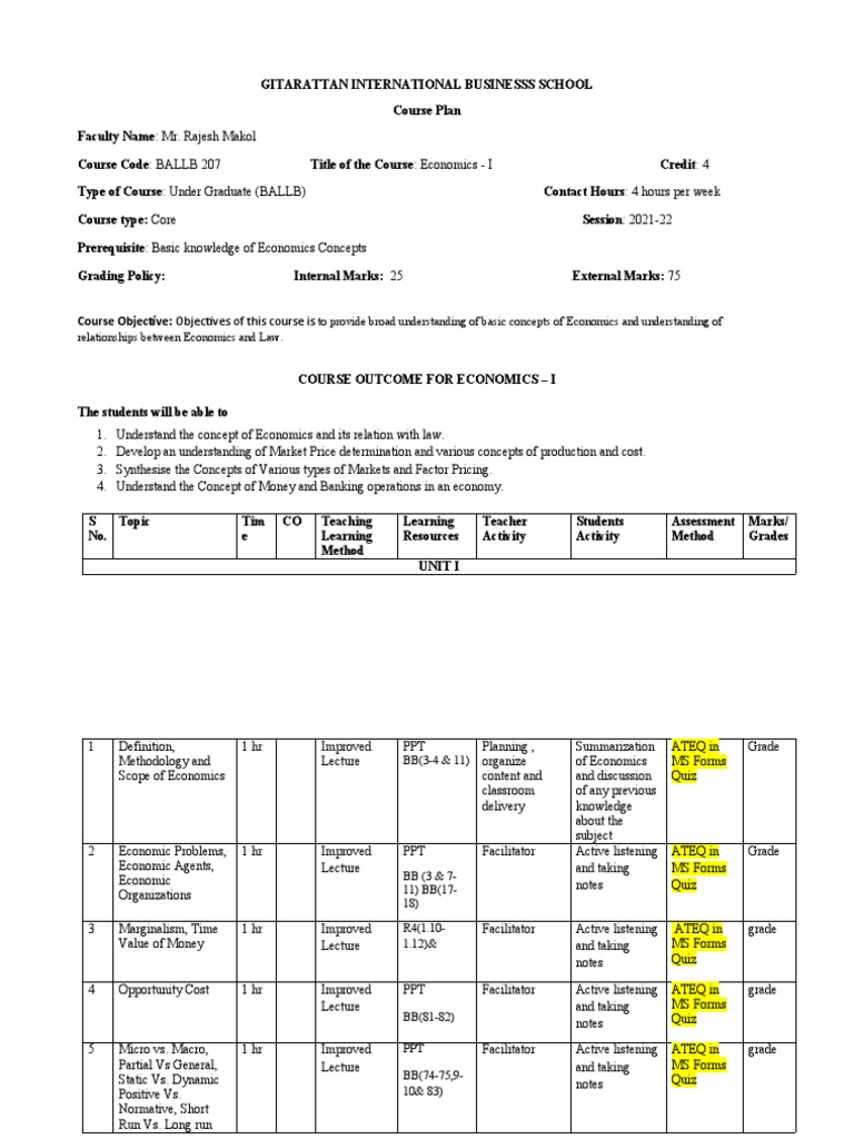 Economics Course Overview for LAW Students | PDF | Economics | Market ...