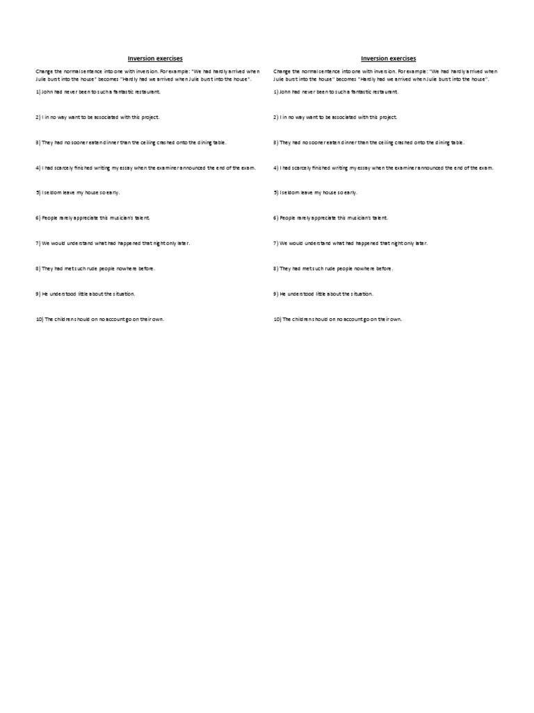 Inversion Exercises Inversion Exercises | PDF