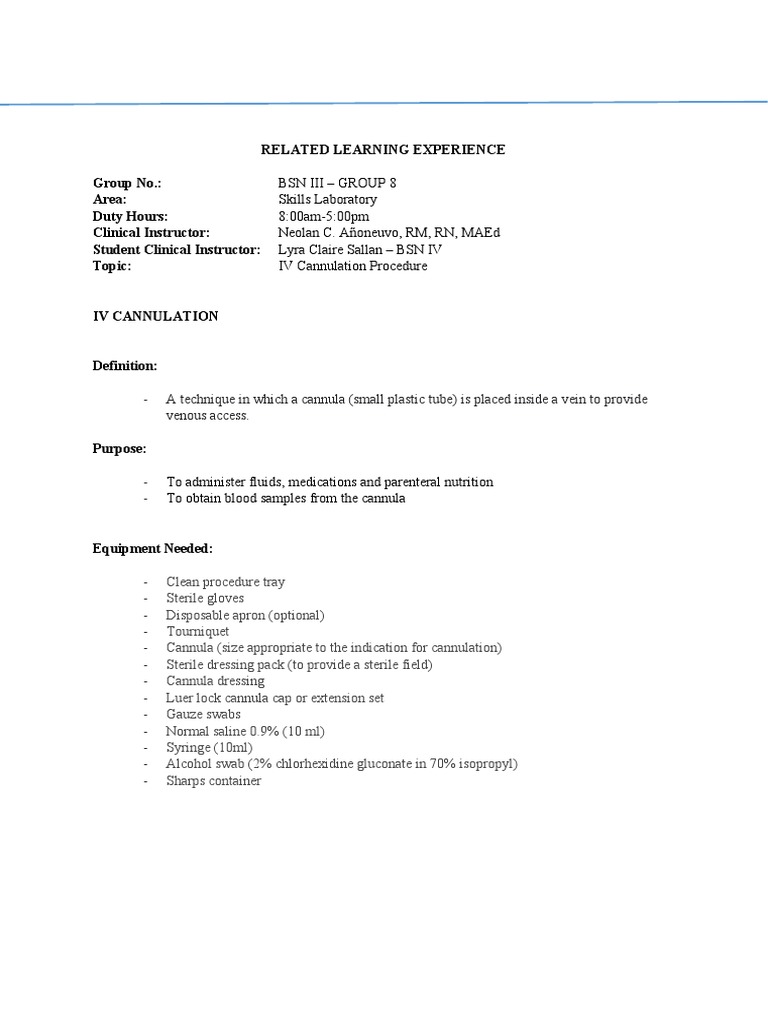 IV Cannulation Procedure Guide | PDF | Medicine | Medical Specialties