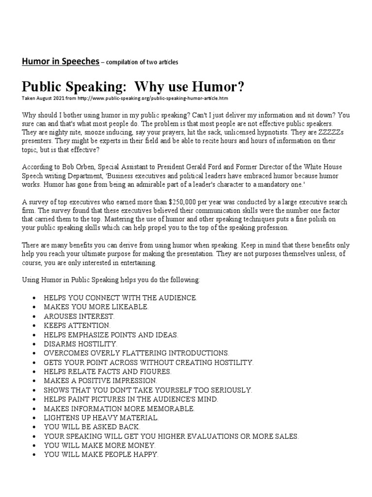 PC Humor in Speeches | PDF | Humour | Public Speaking