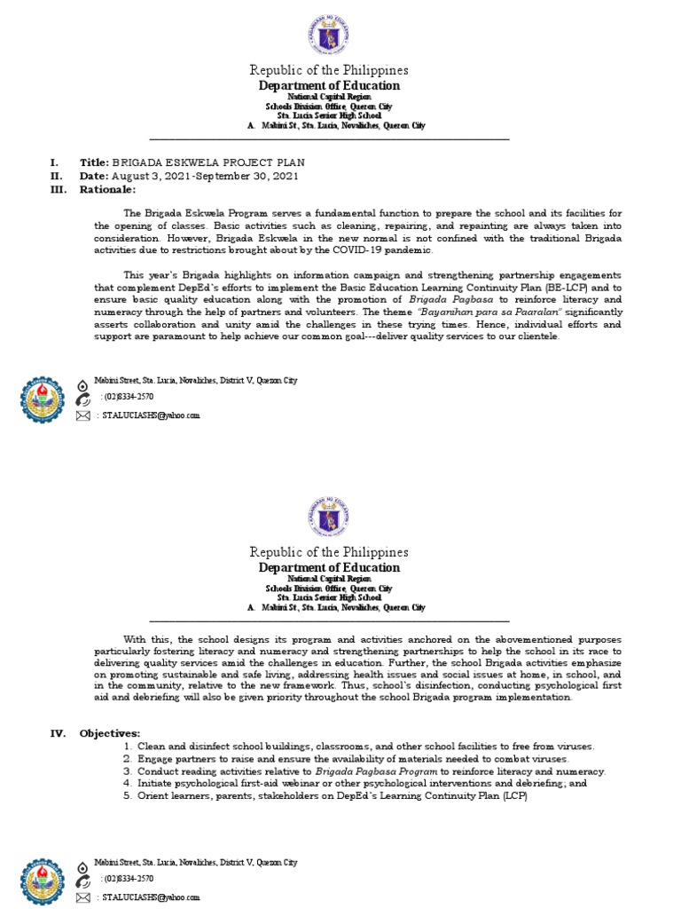 Brigada Eskwela Project Plan | Download Free PDF | Metro Manila
