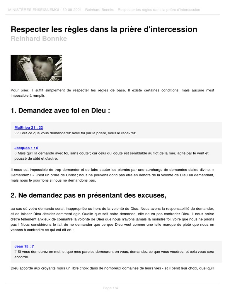 Respecter Les Regles Dans La Priere D Intercession | PDF | Prière | Jésus