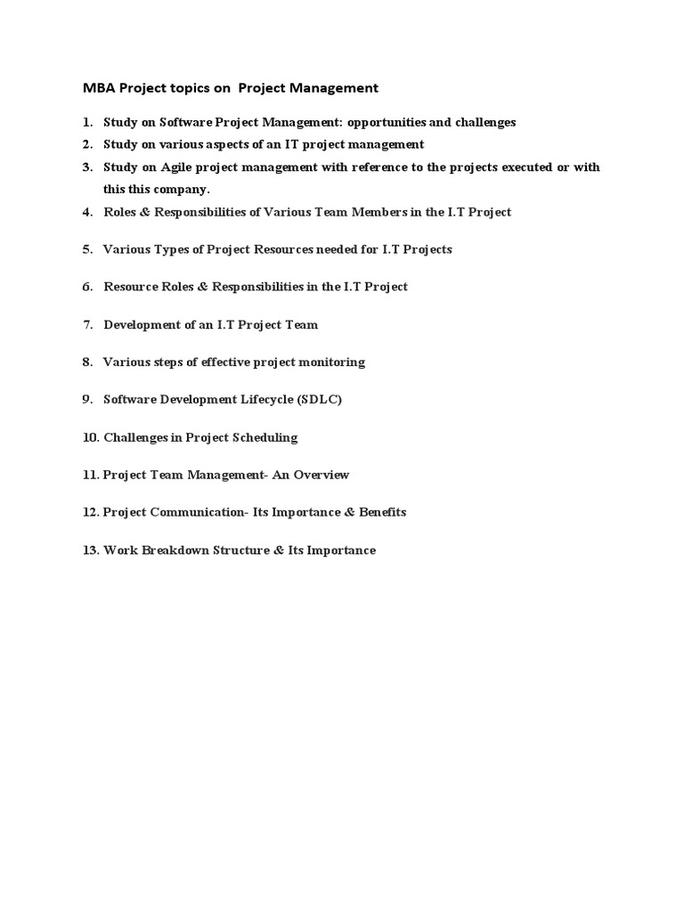 MBA Project Topics On Project Management | PDF