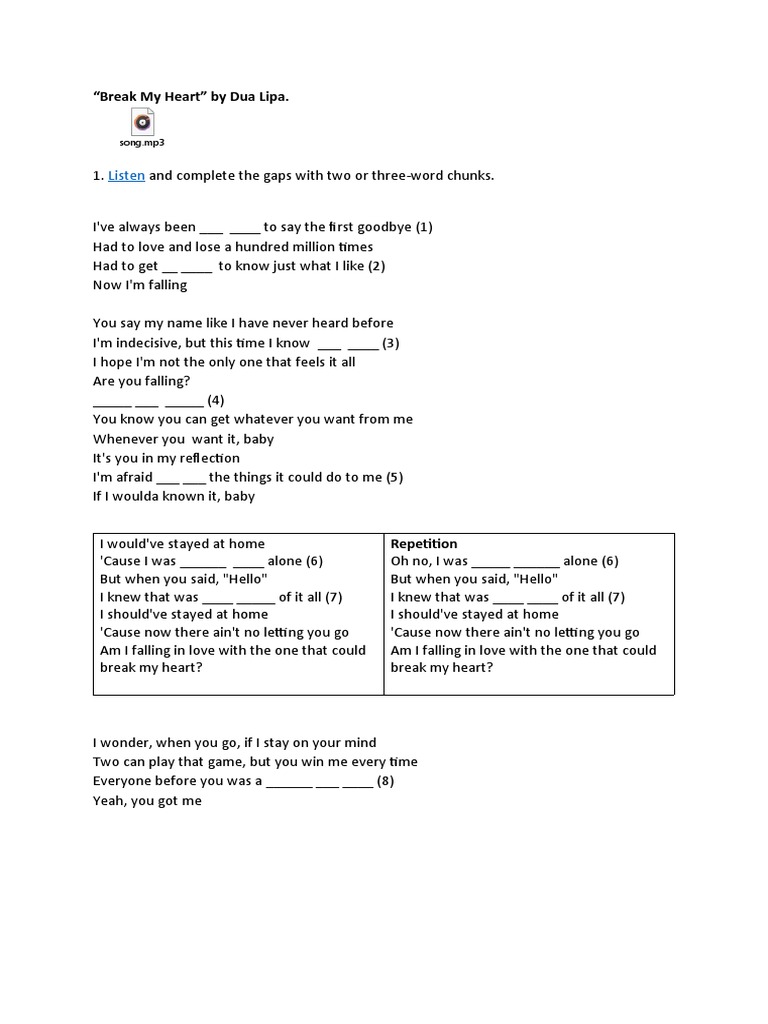 Dua Lipa - Break My Heart - Worksheet | PDF
