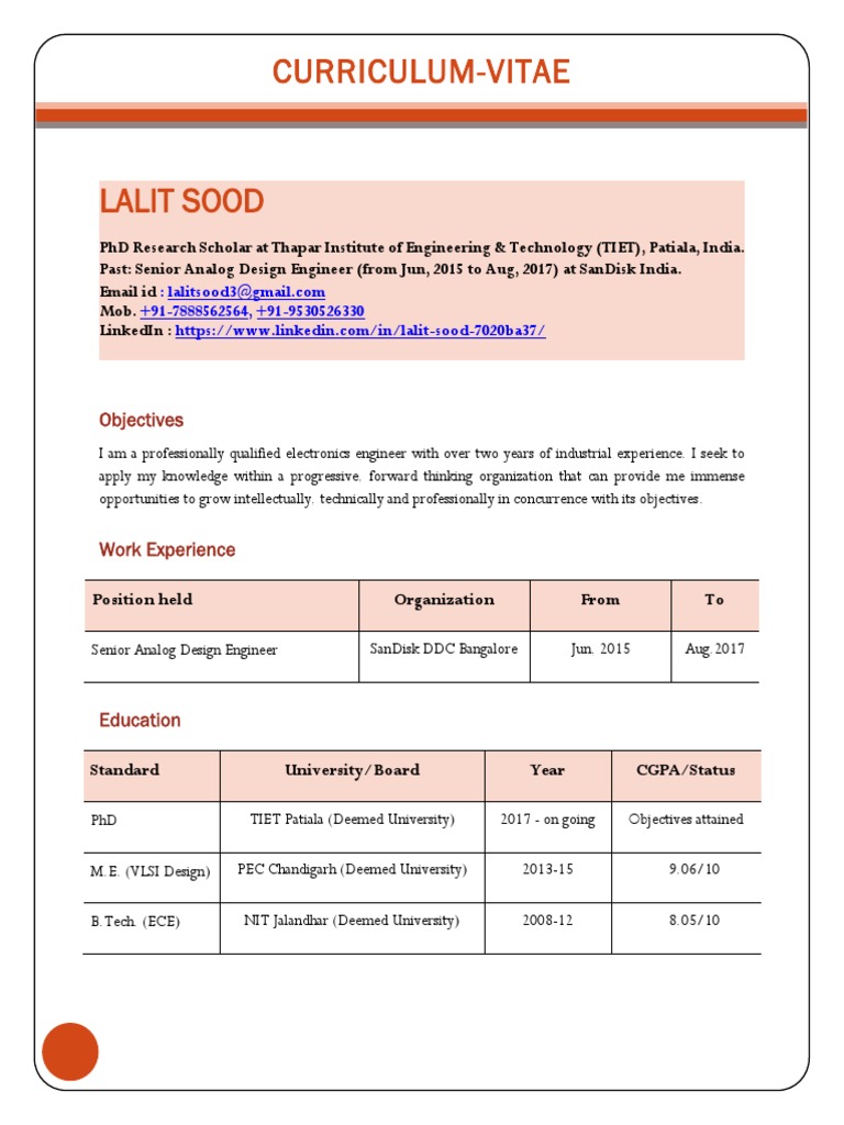 Lalit Sood CV 16 Sept 2021 | PDF | Electronic Circuits | Information Age