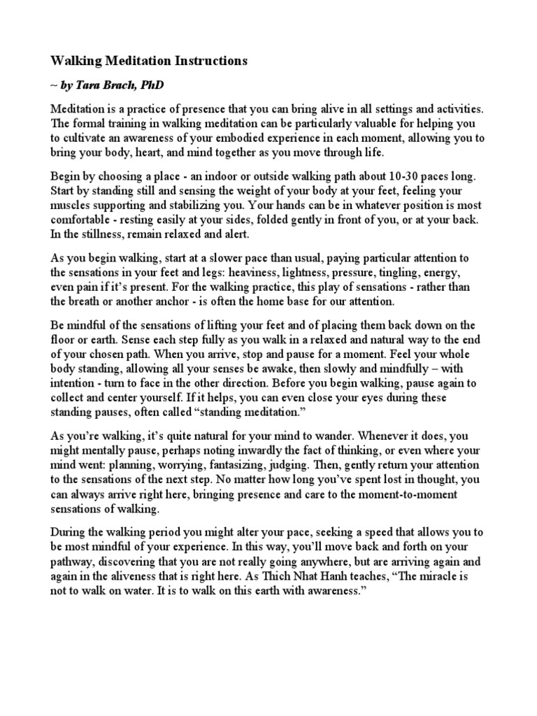 Walking Meditation Instructions: by Tara Brach, PHD | PDF | Meditation ...