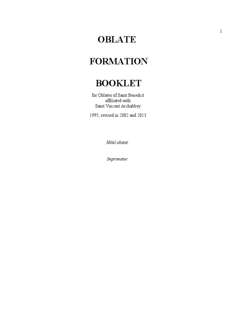 Oblate Formation Booklet: Nihil Obstat | PDF | Monk | Lectio Divina