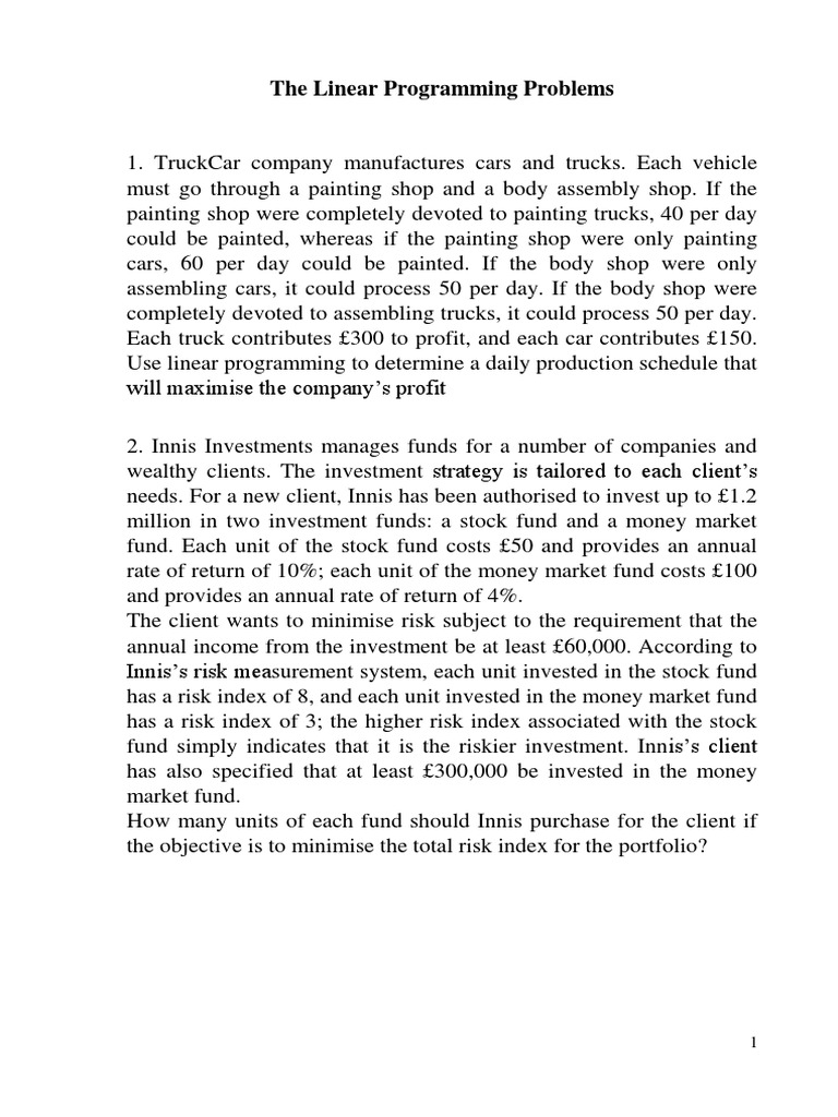 The Linear Programming Problems | PDF | Investing | Stocks