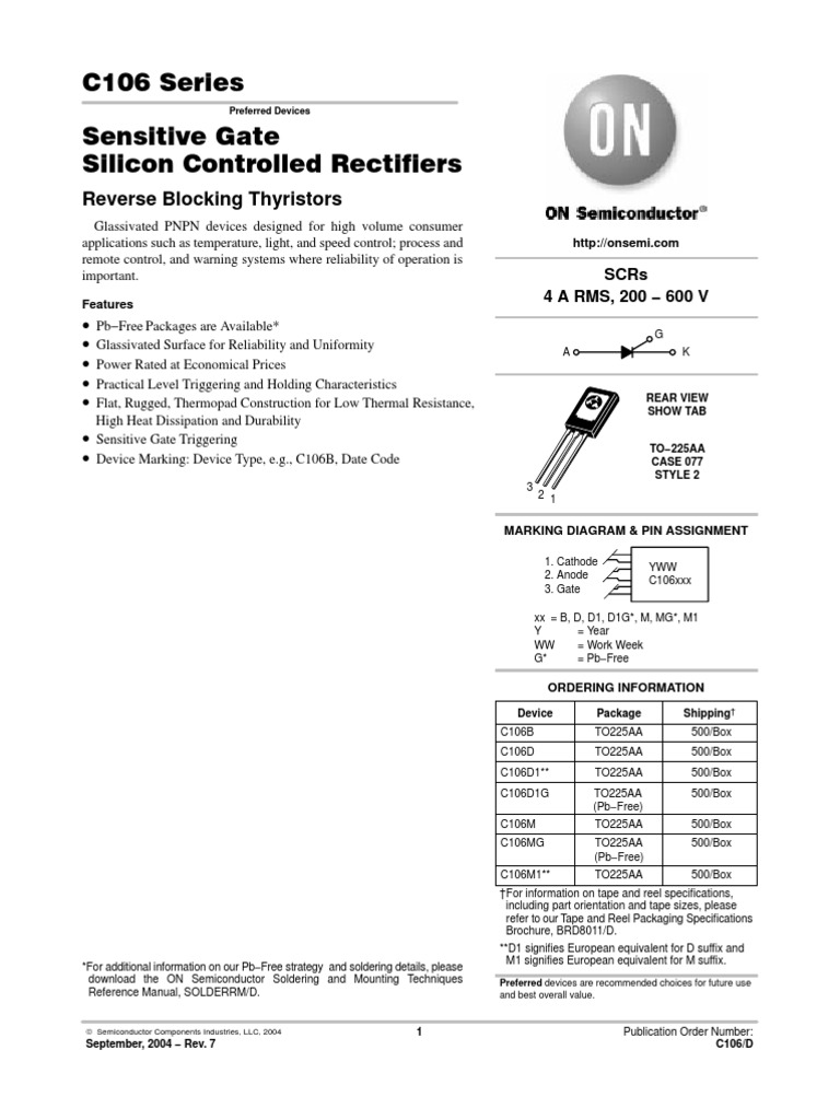SCR C106D | PDF | Electromagnetism | Electricity