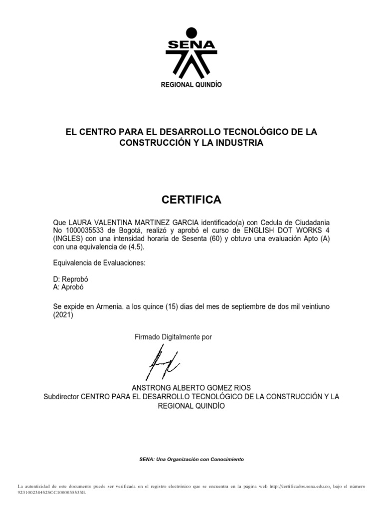 Certificado Ingles 4 Aprobado | PDF