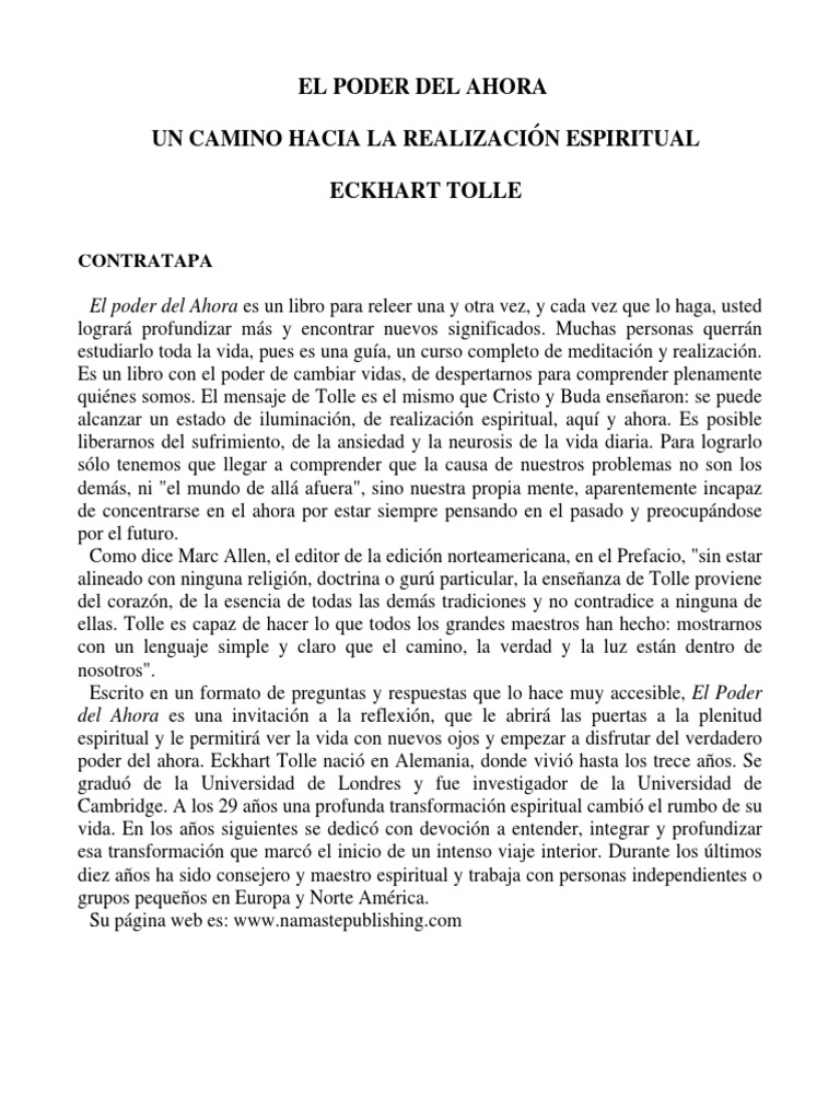 El Poder del Ahora: Guía Espiritual | PDF | Mente | Verdad