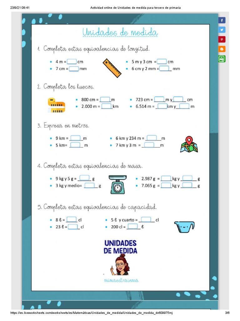 Actividad Online de Unidades de Medida para Tercero de Primaria | PDF