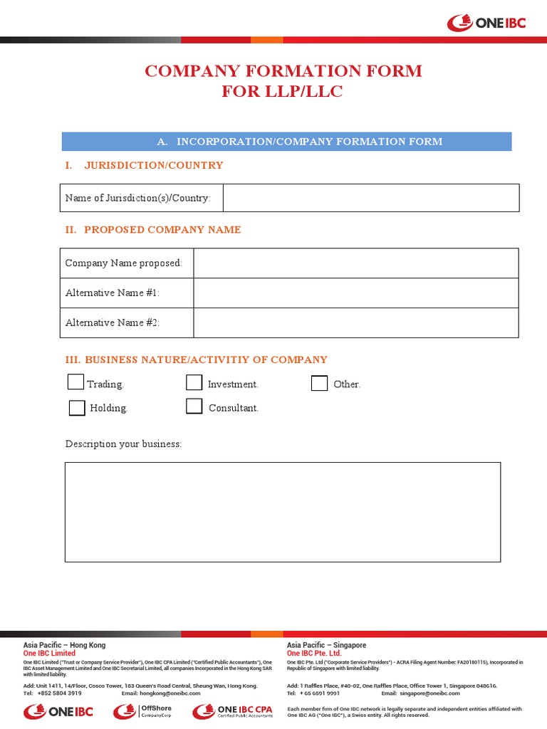 Company Formation Form For LLP/LLC: I. Jurisdiction/Country | PDF ...
