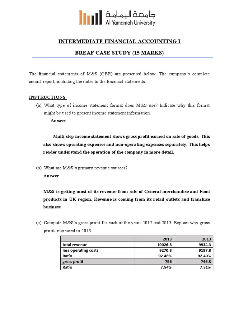 M&S Income Statement Analysis Case Study | PDF | Income Statement | Revenue