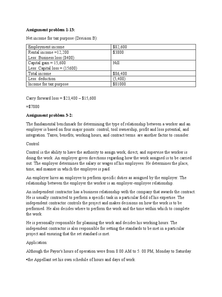 Assignment Problem 1 | PDF | Employment | Salary