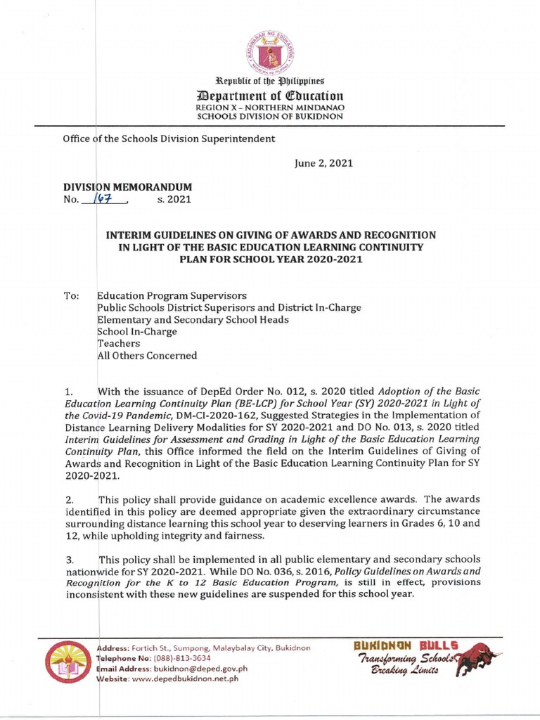 DM No. 167, S. 2021 | PDF