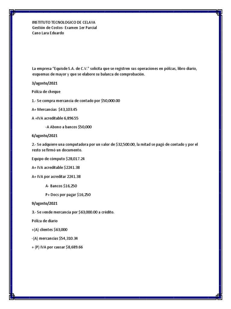 Examen Uno Empresa Equisde-CANO LARA (Corrección) | PDF | Servicios financieros | Deuda