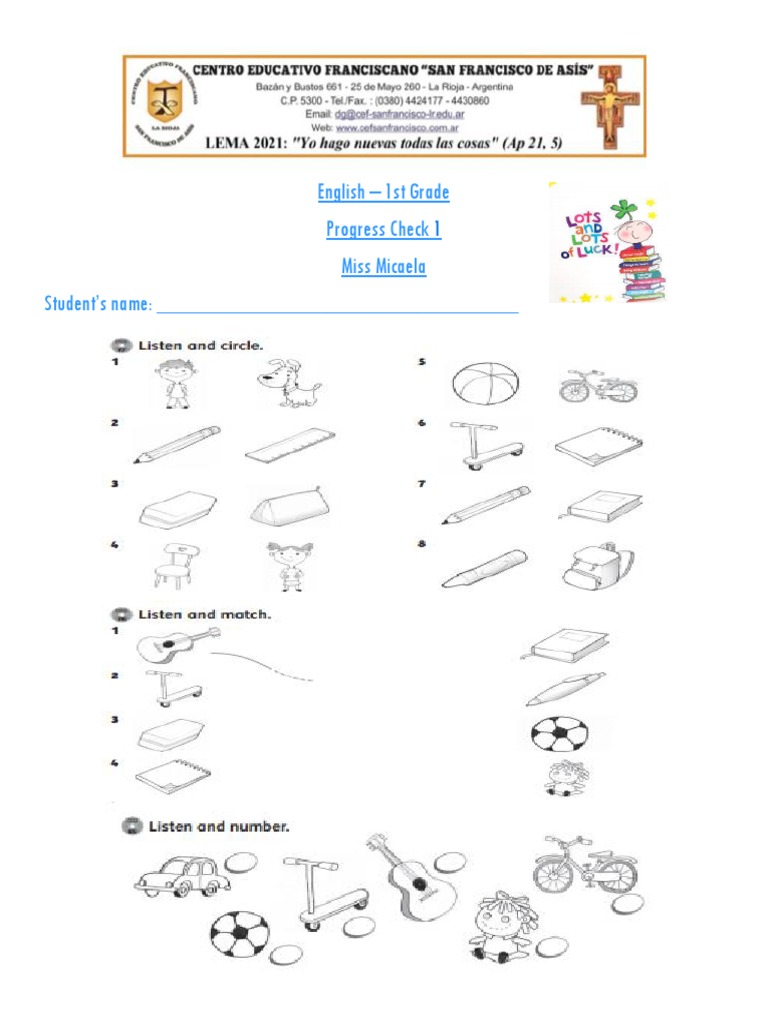 1ST Grade - Progress Check 1 - Cef | PDF