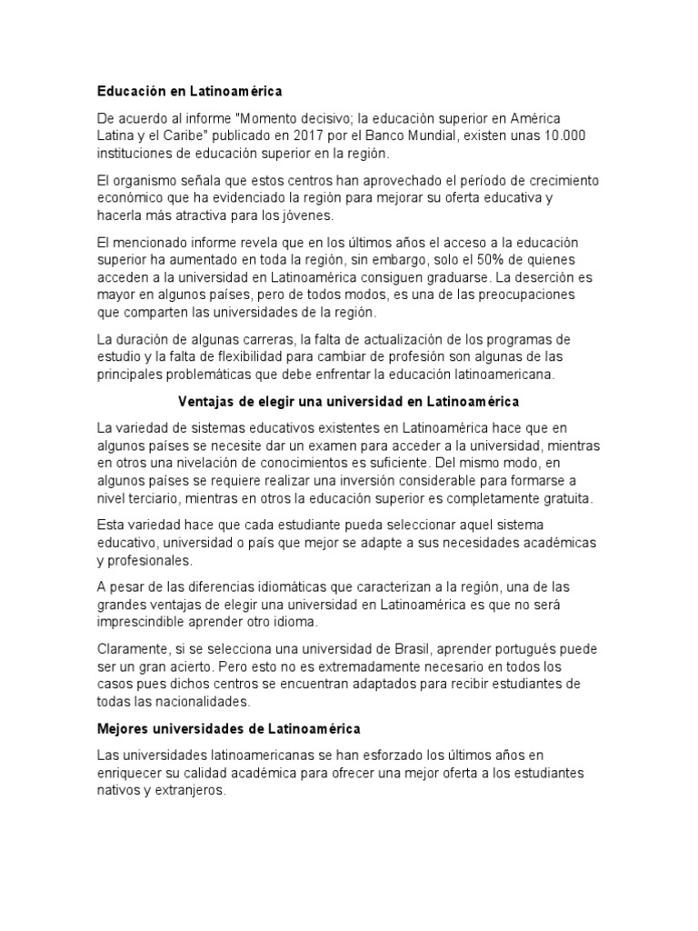 Educación Superior en Latinoamérica | PDF | America latina | Universidad