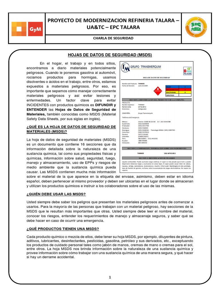 Importancia de las Hojas MSDS en Seguridad | PDF | Mercancías ...