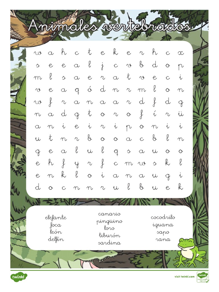 Sopa de Letras Los Animales Vertebrados | PDF