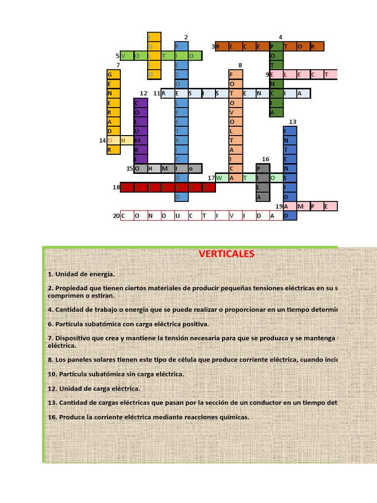 Desarrolo Guia#3 Crucigrama Electricidasd Basica | PDF | Corriente eléctrica | Electricidad