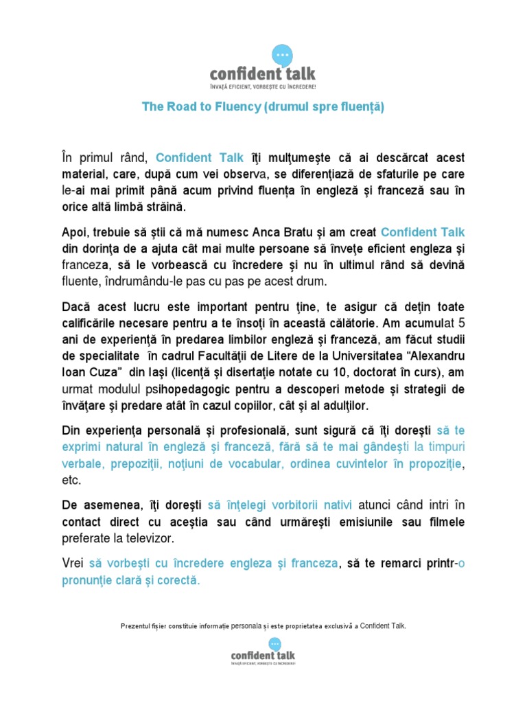 The Road To Fluency Anca Bratu@Confident Talk Original | PDF