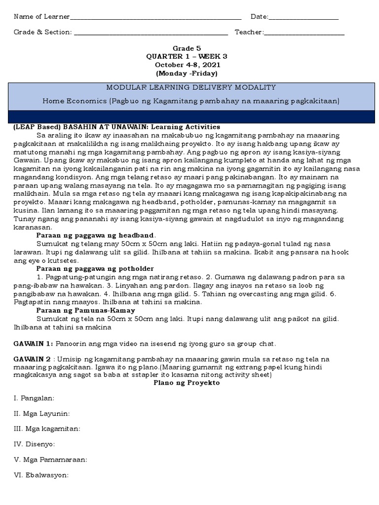 Grade 5 - HE WEEK 4 (Modified) | PDF