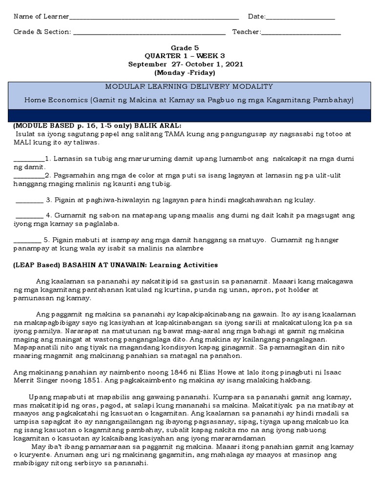 Grade 5 - HE WEEK 3 (Modified) | PDF