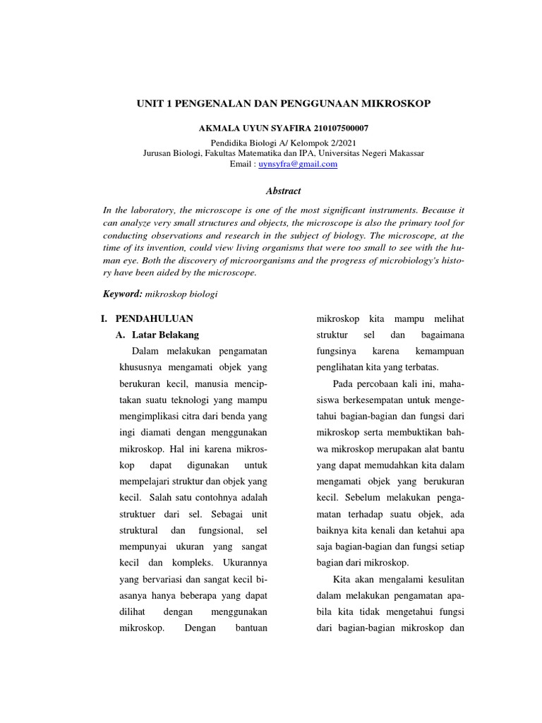 Unit 1 Pengenalan Mikroskop | PDF
